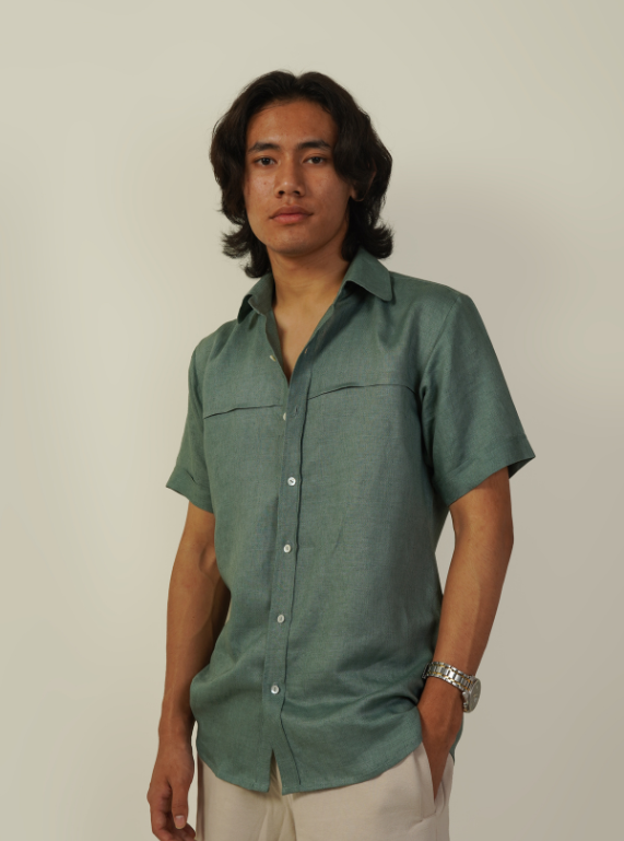 Horizontal Pleated Shirt - Deep Sage – hemis.in